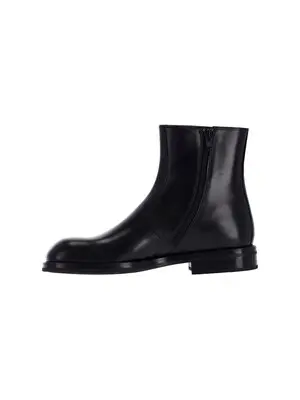 LEMAIRE Leather Zip Ankle Boots - Black