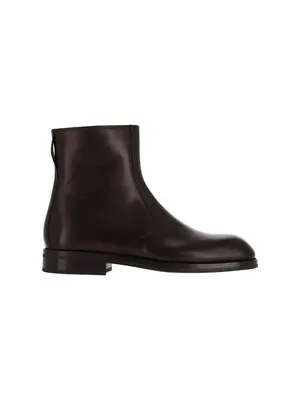 LEMAIRE Leather Zip Ankle Boots - Brown