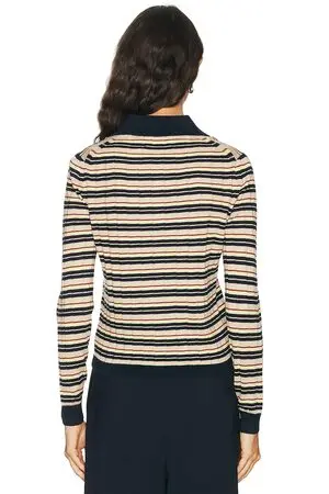 Guest In Residence Striped Silk & Linen Polo Sweater