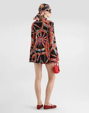 Dolce & Gabbana Carretto-print Charmeuse Dress With Bell Sleeves