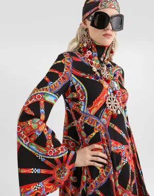 Dolce & Gabbana Carretto-print Charmeuse Dress With Bell Sleeves