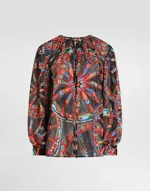 Dolce & Gabbana Carretto-print Devoré Twill Top - Multicolor
