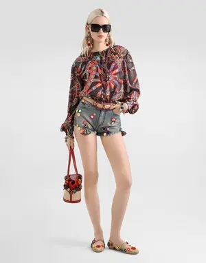 Dolce & Gabbana Carretto-print Devoré Twill Top - Multicolor