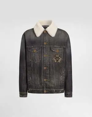 Dolce & Gabbana Denim Jacket With Fur Collar And Logo Patch