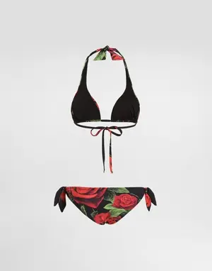 Dolce & Gabbana Rose-print Triangle Bikini
