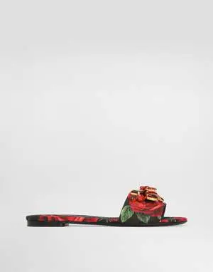 Dolce & Gabbana Dolce & Gabbana Rose-Print Brocade Embellished Slides Multicolor