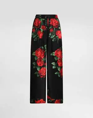 Dolce & Gabbana Rose-print Vanity Silk Trousers - Multicolor