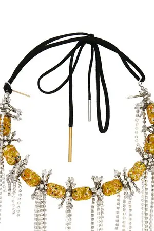 Dries Van Noten Embellished Crystal Fringe Necklace - Ocra