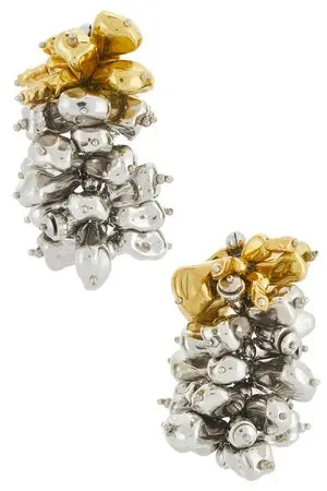 Dries Van Noten Handmade Bead Embroidered Earrings - Silver