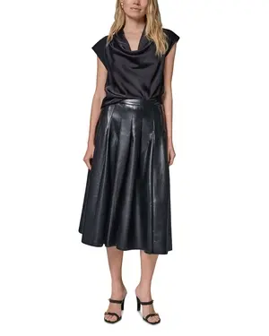 Donna Karan New York Faux Leather Pleated Midi Skirt - Black
