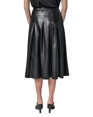 Donna Karan New York Faux Leather Pleated Midi Skirt - Black