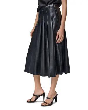 Donna Karan New York Faux Leather Pleated Midi Skirt - Black