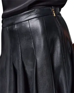 Donna Karan New York Faux Leather Pleated Midi Skirt - Black