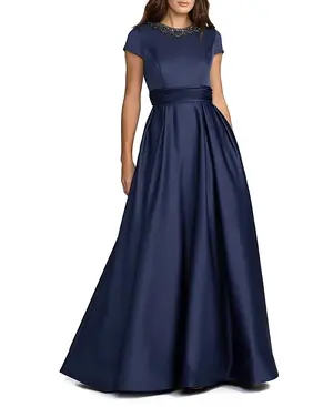 Mac Duggal Embellished Satin Cap Sleeve Gown