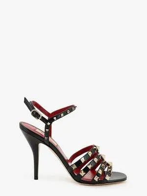 Valentino Garavani Rockstud Leather Sandals With Iconic Allover Studs - Black