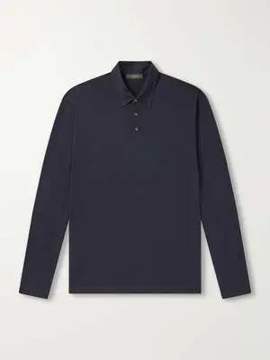 SLOWEAR Zanone Cotton And Silk-blend Jersey Polo Shirt - Navy