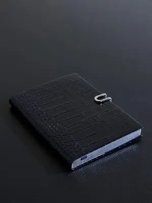 Smythson Soho Croc-effect Leather Notebook - Blue