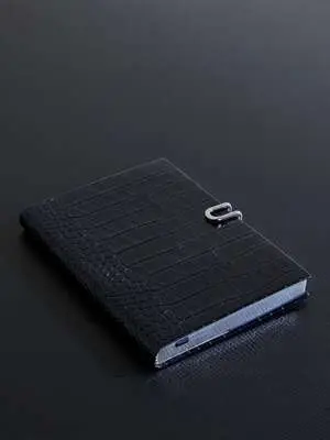 Smythson Soho Croc-effect Leather Notebook - Navy