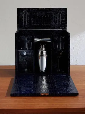 Smythson Silver-plated And Croc-effect Leather Cocktail Set