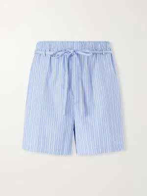 Saint Laurent Straight-leg Striped Cotton-poplin Drawstring Shorts - Blue