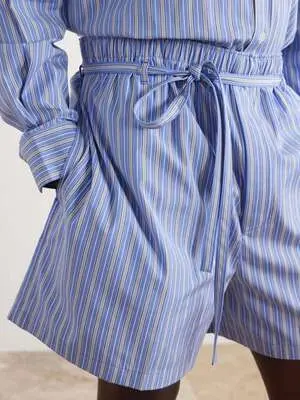 Saint Laurent Straight-leg Striped Cotton-poplin Drawstring Shorts