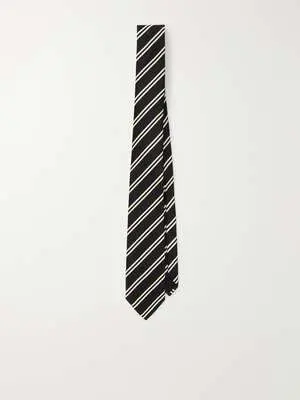 Saint Laurent 7cm Striped Silk-twill Tie - Black