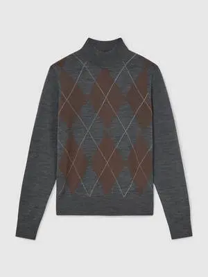 REISS Argyle Funnel-neck Wool Jumper
