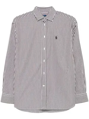 Polo Ralph Lauren Striped Embroidered-logo Button-up Shirt - Brown