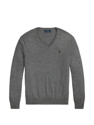 Polo Ralph Lauren V-neck Sweater With Embroidered Logo - Grey