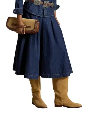 Polo Ralph Lauren Pleated Denim Midi Skirt