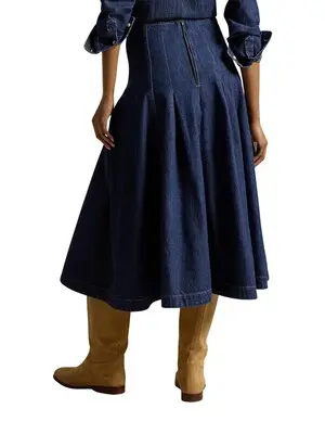 Polo Ralph Lauren Pleated Denim Midi Skirt