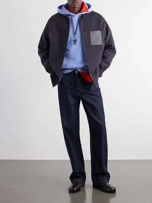 Loewe Leather-patched Wool And Silk-blend Overshirt - Navy