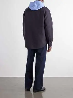 Loewe Leather-patched Wool And Silk-blend Overshirt - Navy