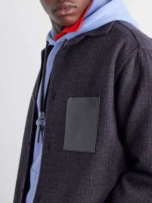Loewe Leather-patched Wool And Silk-blend Overshirt - Navy