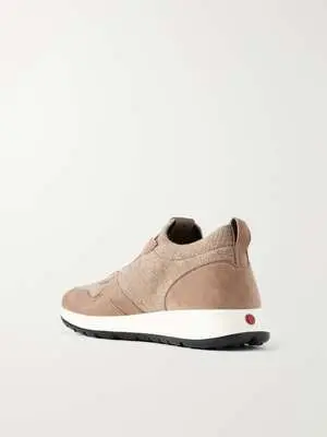 TOD'S Suede And Wool-knit Sneakers - Beige