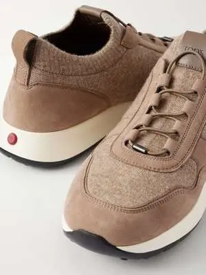 TOD'S Suede And Wool-knit Sneakers - Beige