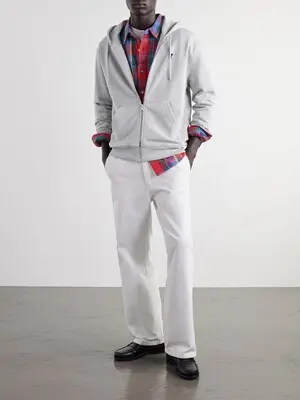 AMI Paris Logo-embroidered Cotton-jersey Zip-up Hoodie - Gray
