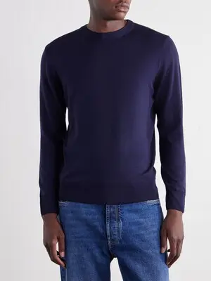 Canali Wool Crew Neck Sweater - Blue