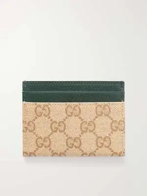 Gucci Essence Classic Leather-trimmed Coated-canvas Cardholder - Beige
