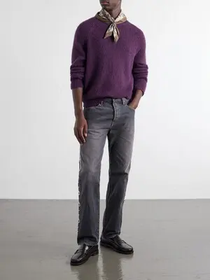 Kapital Monkey Cisco Straight-leg Leather-trimmed Embellished Jeans