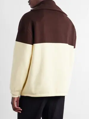 Loewe Anagram-embossed Two-tone Cotton-blend Jersey Half-zip Sweater - Brown