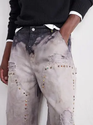 SATOSHI NAKAMOTO Straight-leg Embellished Distressed Denim Shorts - Black