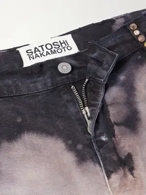 SATOSHI NAKAMOTO Straight-leg Embellished Distressed Denim Shorts - Black