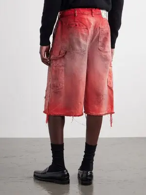 SATOSHI NAKAMOTO Straight-leg Embellished Distressed Denim Shorts
