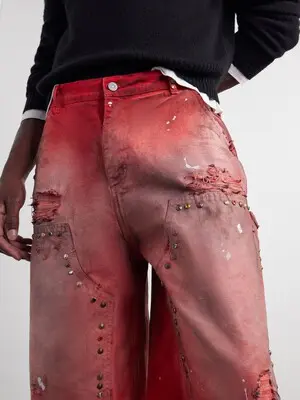SATOSHI NAKAMOTO Straight-leg Embellished Distressed Denim Shorts