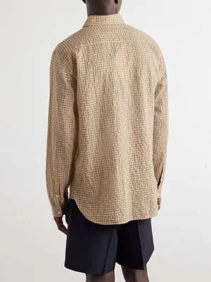 Oliver Peoples Checked Cotton-blend Seersucker Shirt - Beige