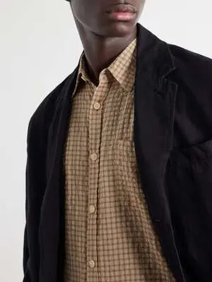 Oliver Peoples Checked Cotton-blend Seersucker Shirt - Beige
