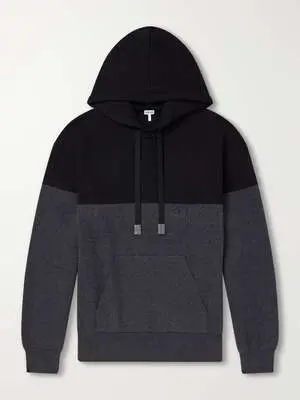 Loewe Anagram-embossed Leather-trimmed Cotton-jersey Hoodie - Black