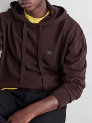 Loewe Anagram-embroidered Cotton-blend Hoodie - Brown