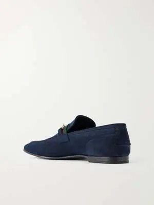 Gucci Como Horsebit-embellished Web-trimmed Suede Loafers - Navy